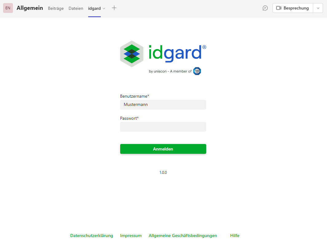 idgard®-App für Microsoft Teams: Anmelden bei der idgard®-App